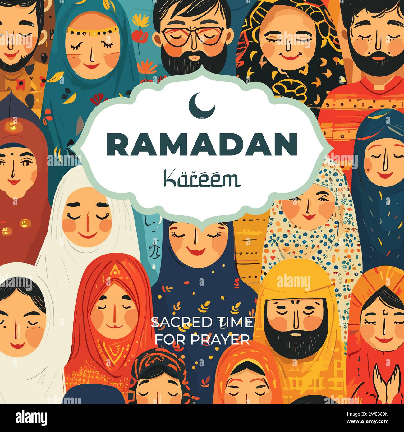 Islamic holy month Ramadan Kareem square banner. Muslim believers ...