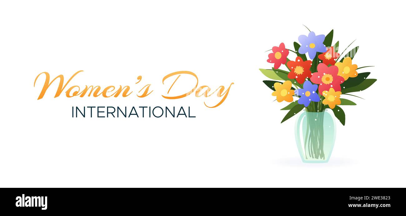 International Women's Day. 8 March. Banner with bouquet of flowers ...