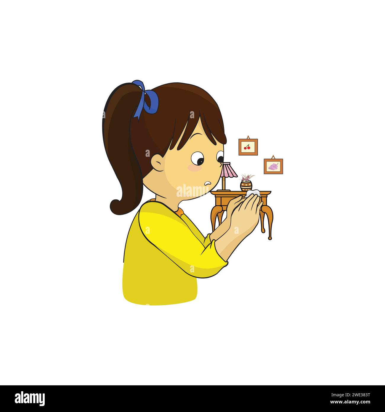 Girl was cut knife and first aid for bleeding isolated on white ...