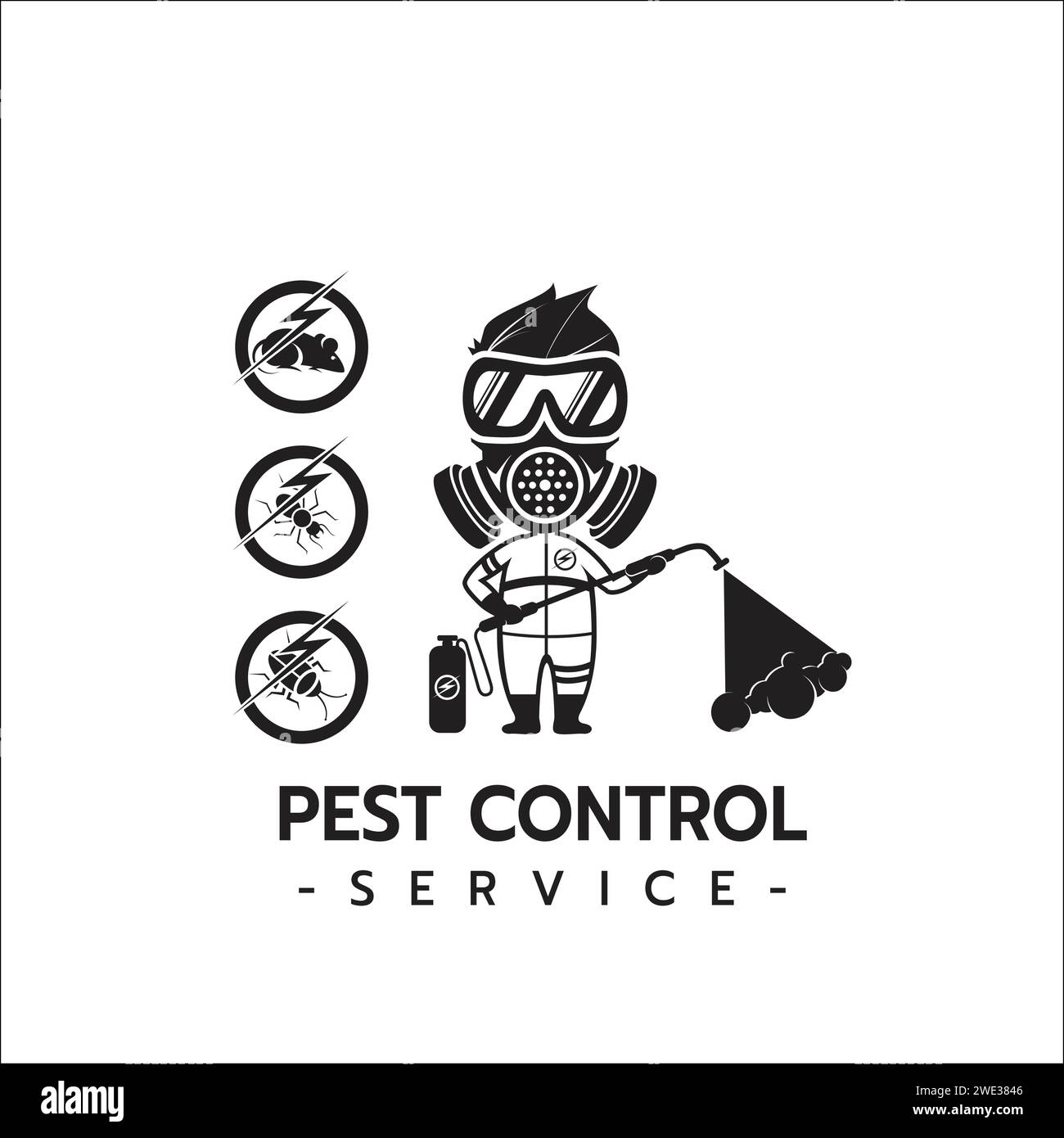 Pest Control Service logo template isolated silhouette with Equipped ...