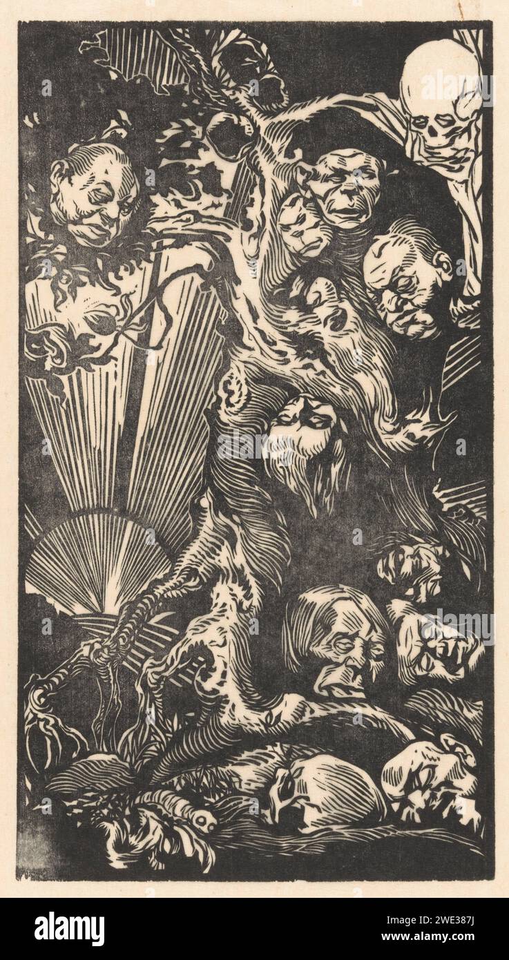 Boom with fantastic heads, Johannes Josephus Aarts, 1881 - 1934 print A ...