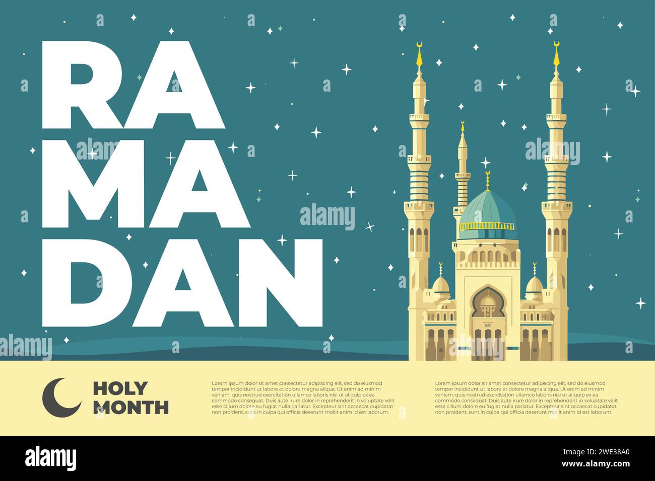 Islamic holy month Ramadan Kareem horizontal banner. Mosque on arab ...