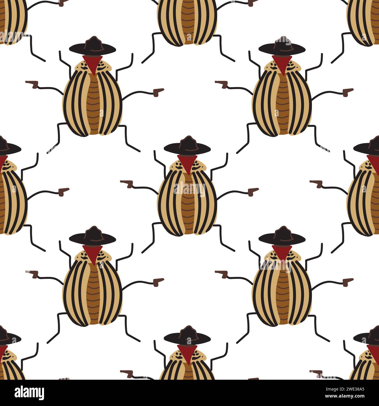 Colorado potato beetle dressed as a bandit from the wild west. Seamless ...