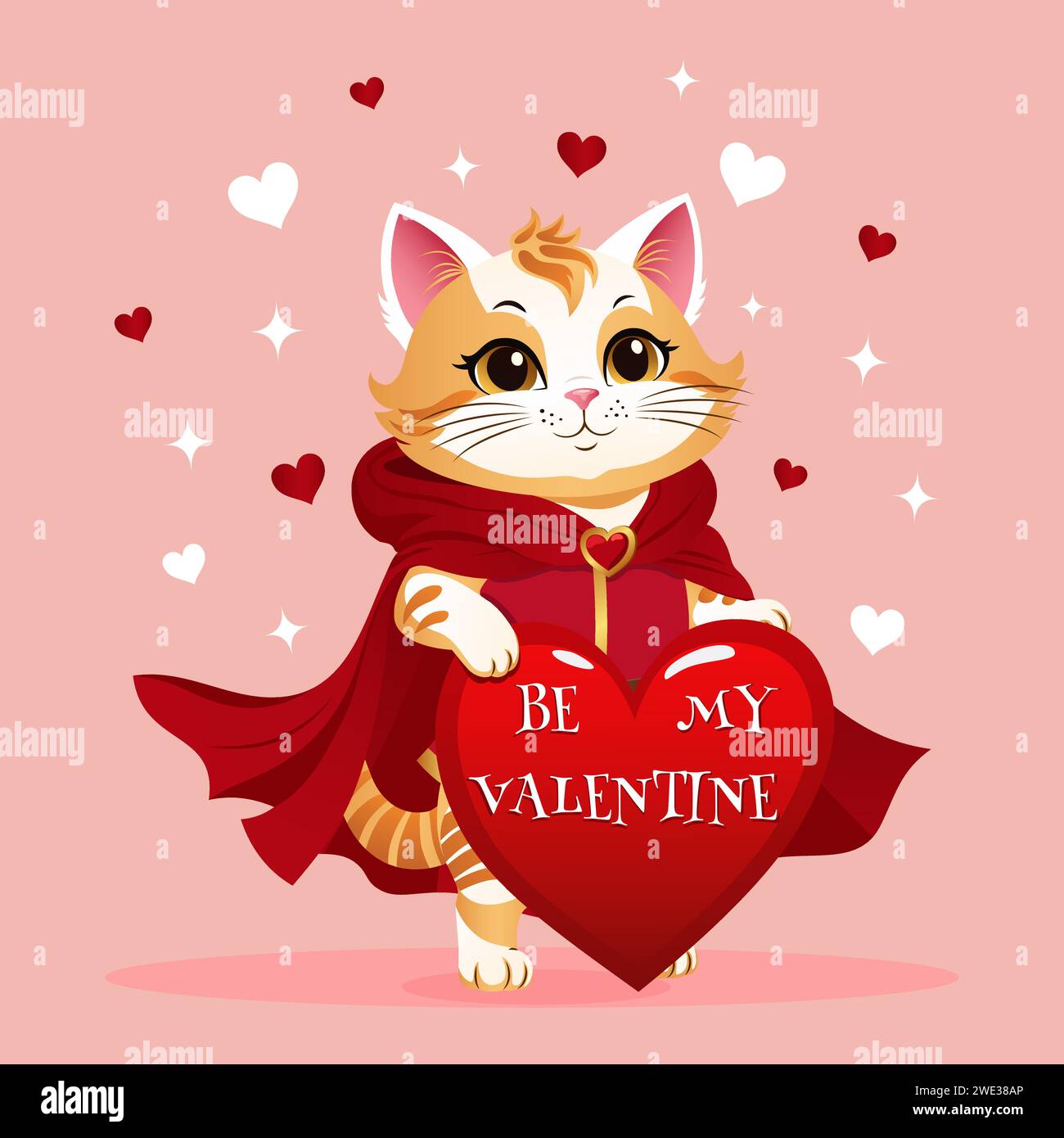 Vector illustration with a cute cat and a heart for Valentines Day ...