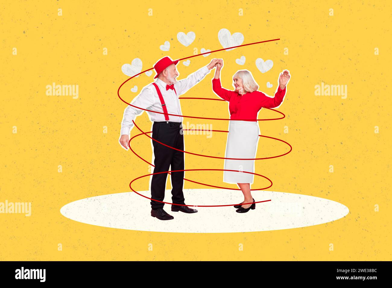 Horizontal creative photo collage of feel young old people dance much ...