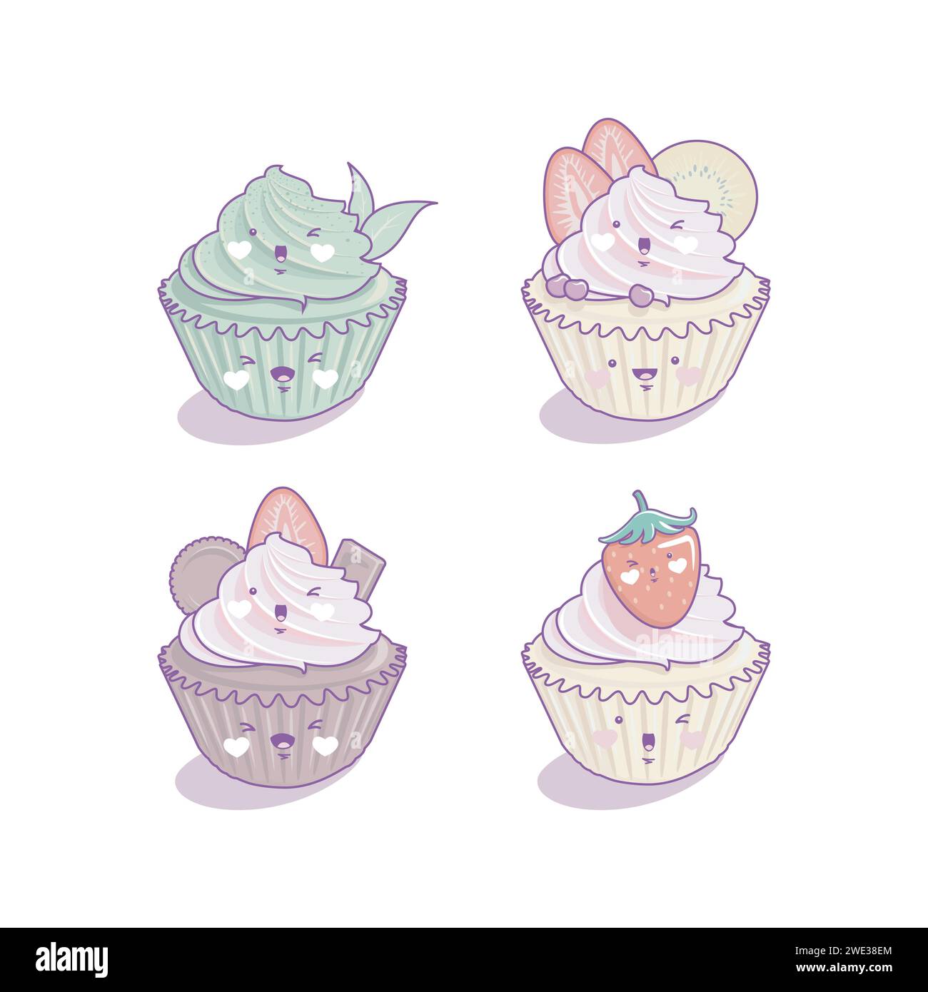 Cupcake character cute cartoon kawaii style,sweet cake mascots on white ...