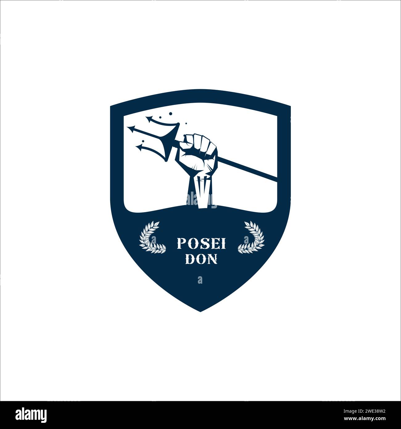 Logo template Fist hand holding trident isolate with olive branch with ...