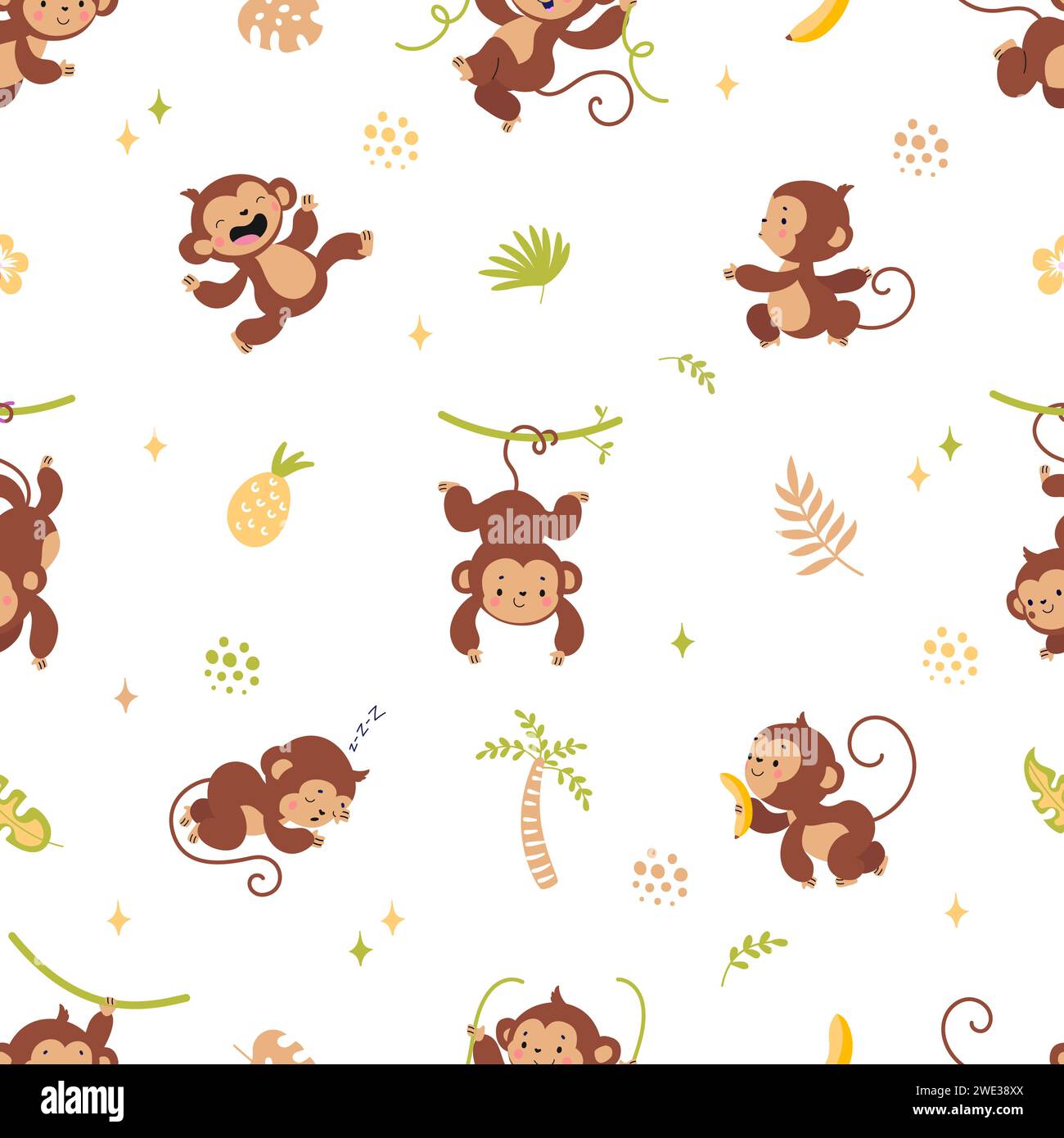 Monkey seamless pattern. Childish monkeys fabric print design. Funny ...