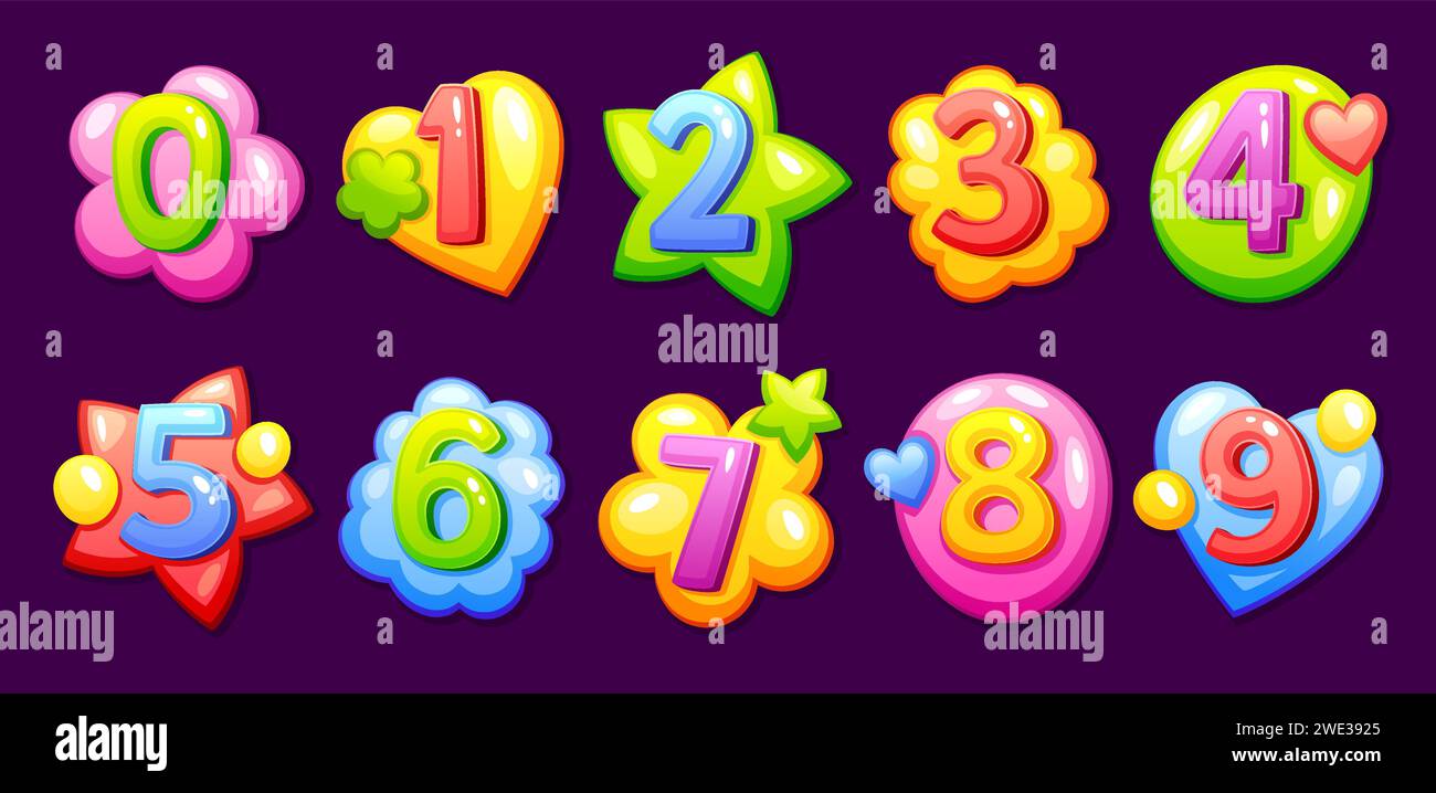 Childish cartoon numbers. Kid fun number font crazy numeric cute ...