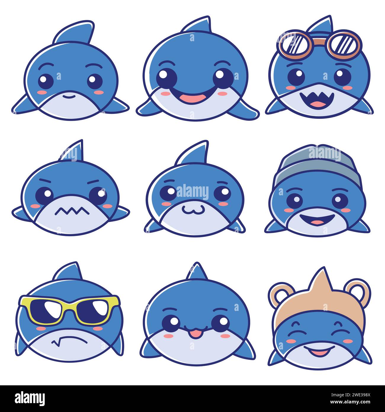 Set cute sharks vector illustration for your company or brand Stock ...