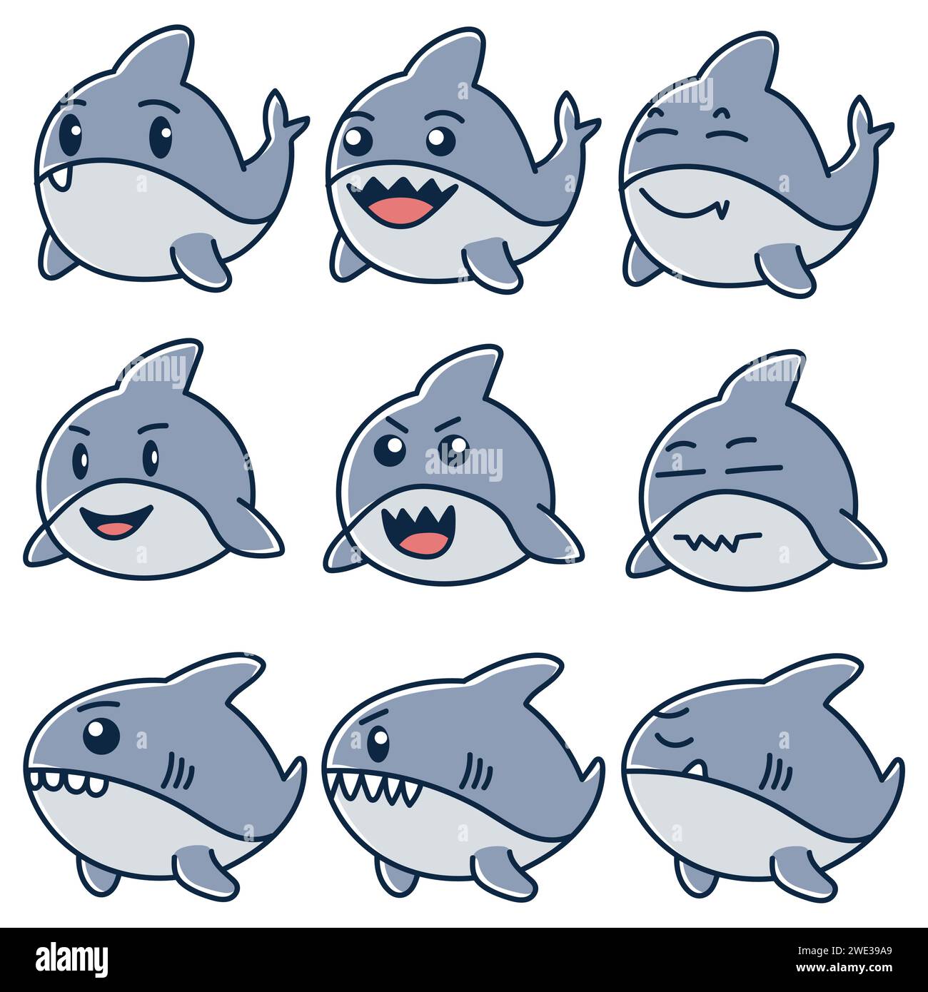 Set cute sharks vector illustration for your company or brand Stock ...