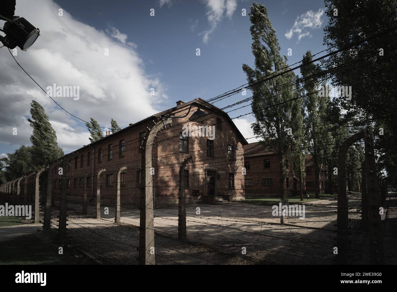 Barracks in the Auschwitz death camp during the Second World War. High ...