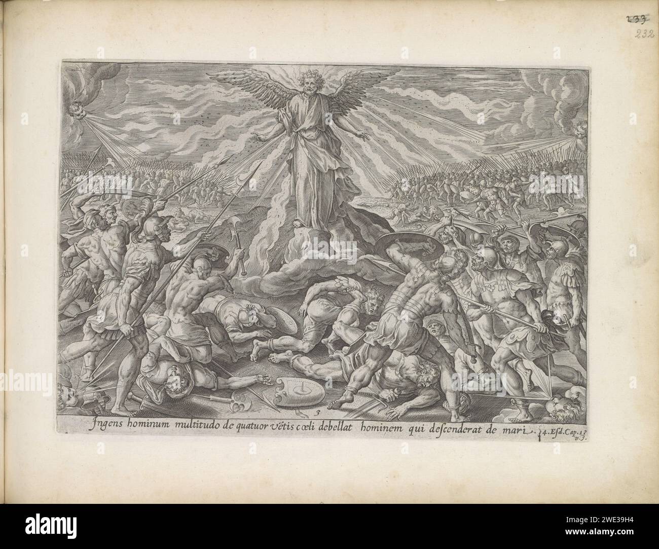 Third Vision of Ezra: The crowd fights the man from the sea, 1643 print ...