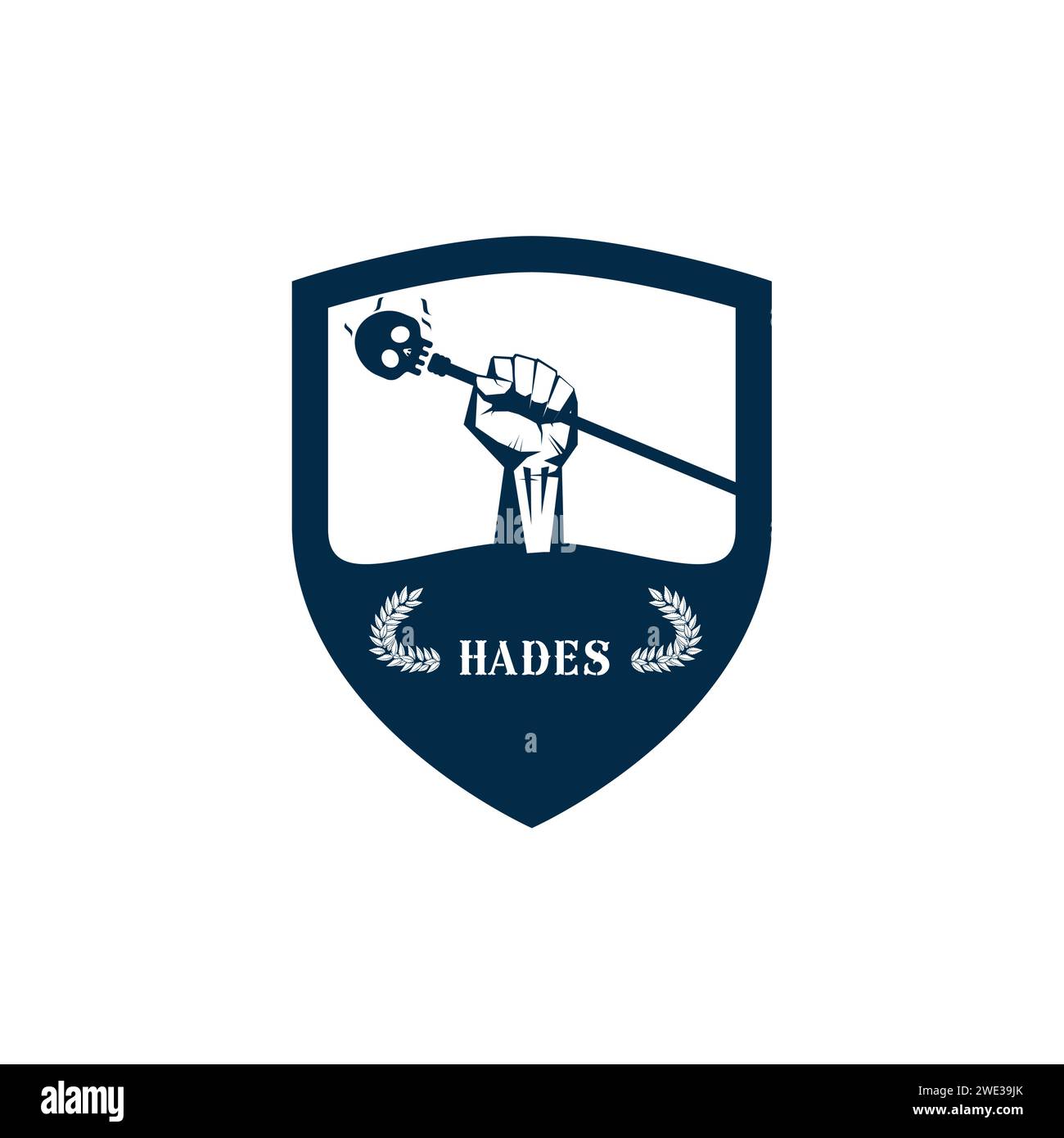 Logo template Fist hand holding skull wand isolate with olive branch ...