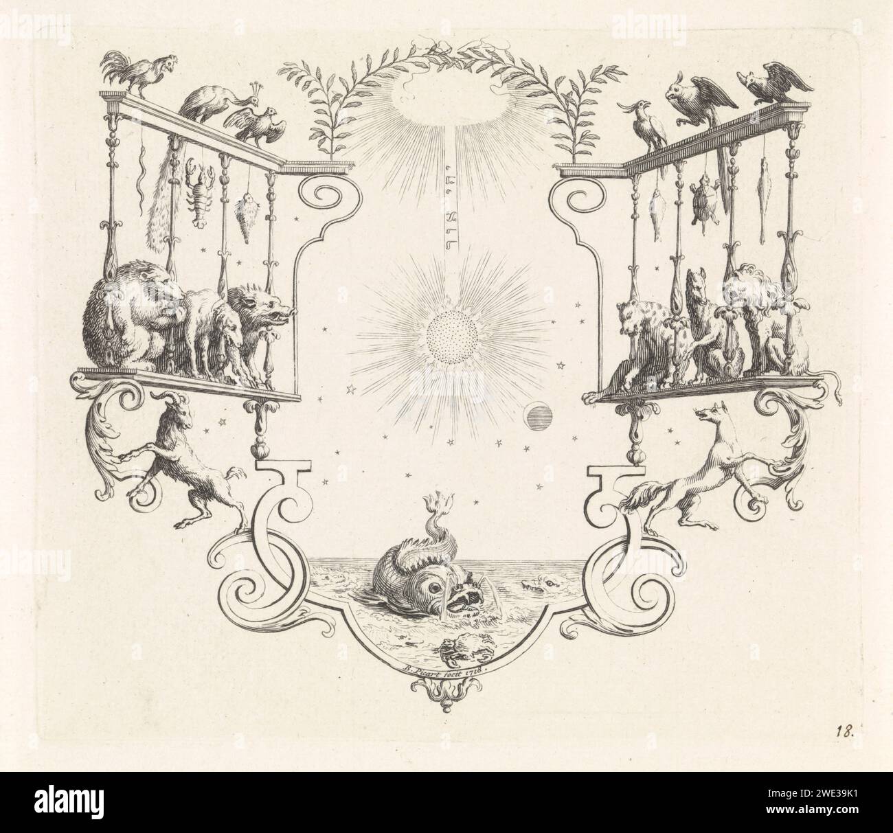 Tetragram and Sun and Moon in ornamental frame, Bernard Picart, 1718 ...