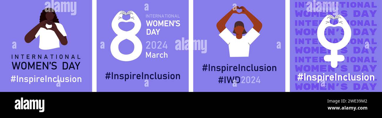 Inspire inclusion banners set Women's day vector illustration Stock ...