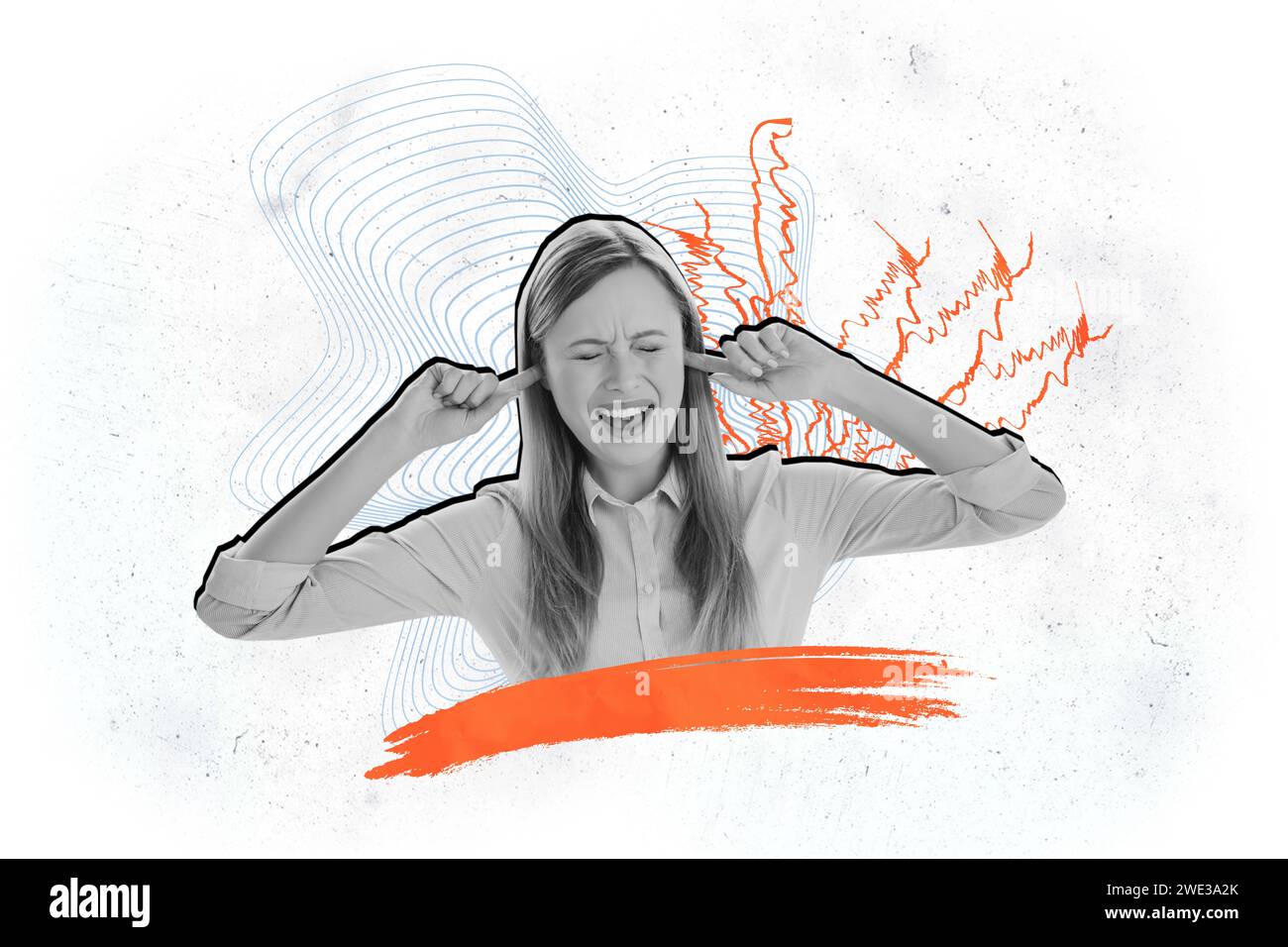 Horizontal surreal photo collage picture of mad nervous lady shout ...