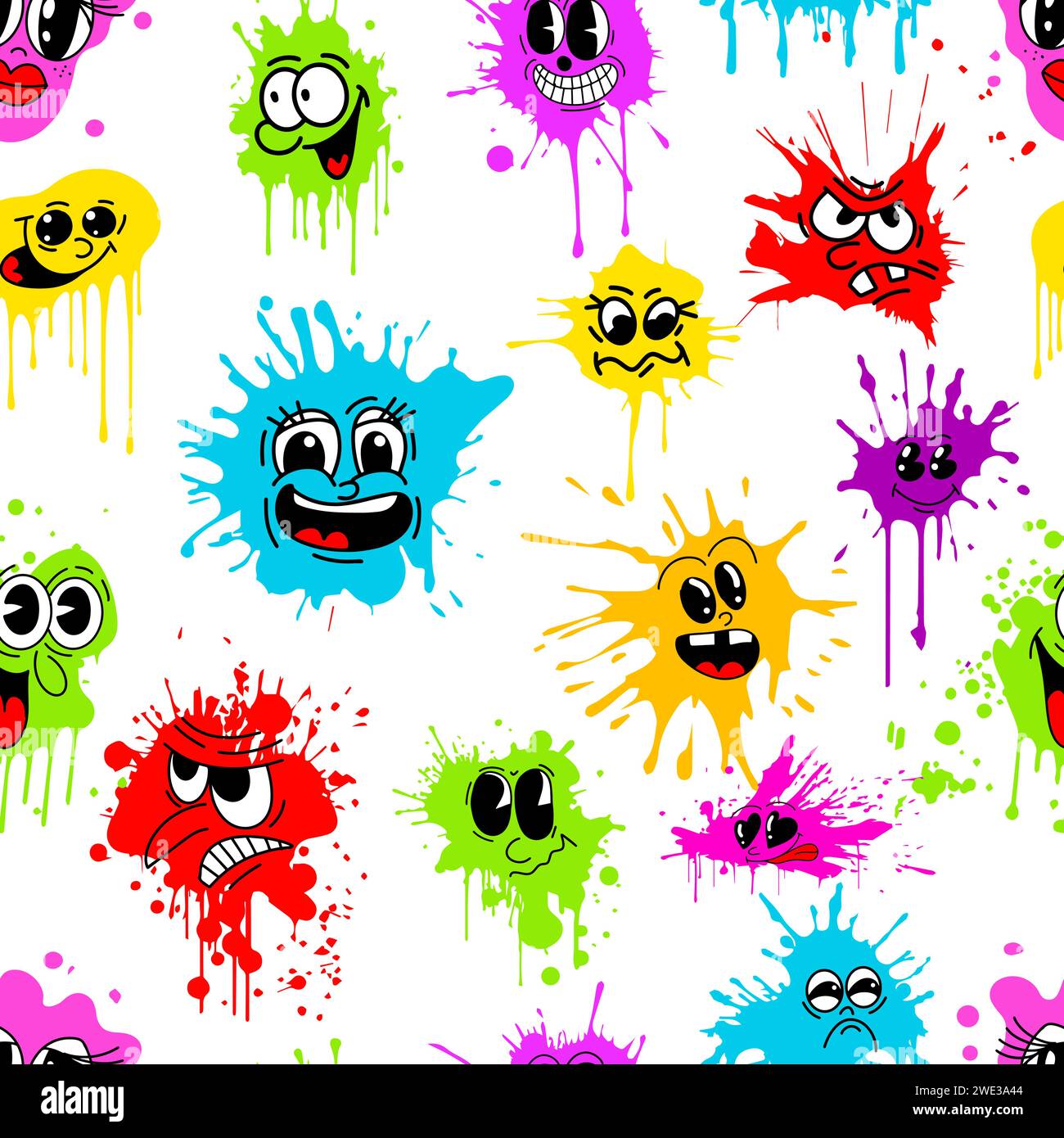 Seamless background emoticons . Set of blots colored faces of people ...