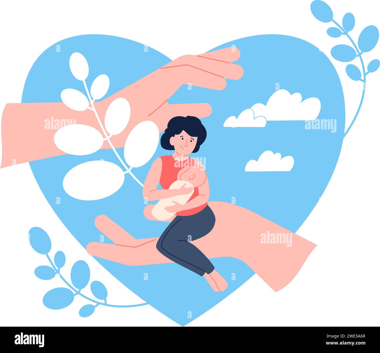 Motherhood support and care concept. Woman with newborn under ...