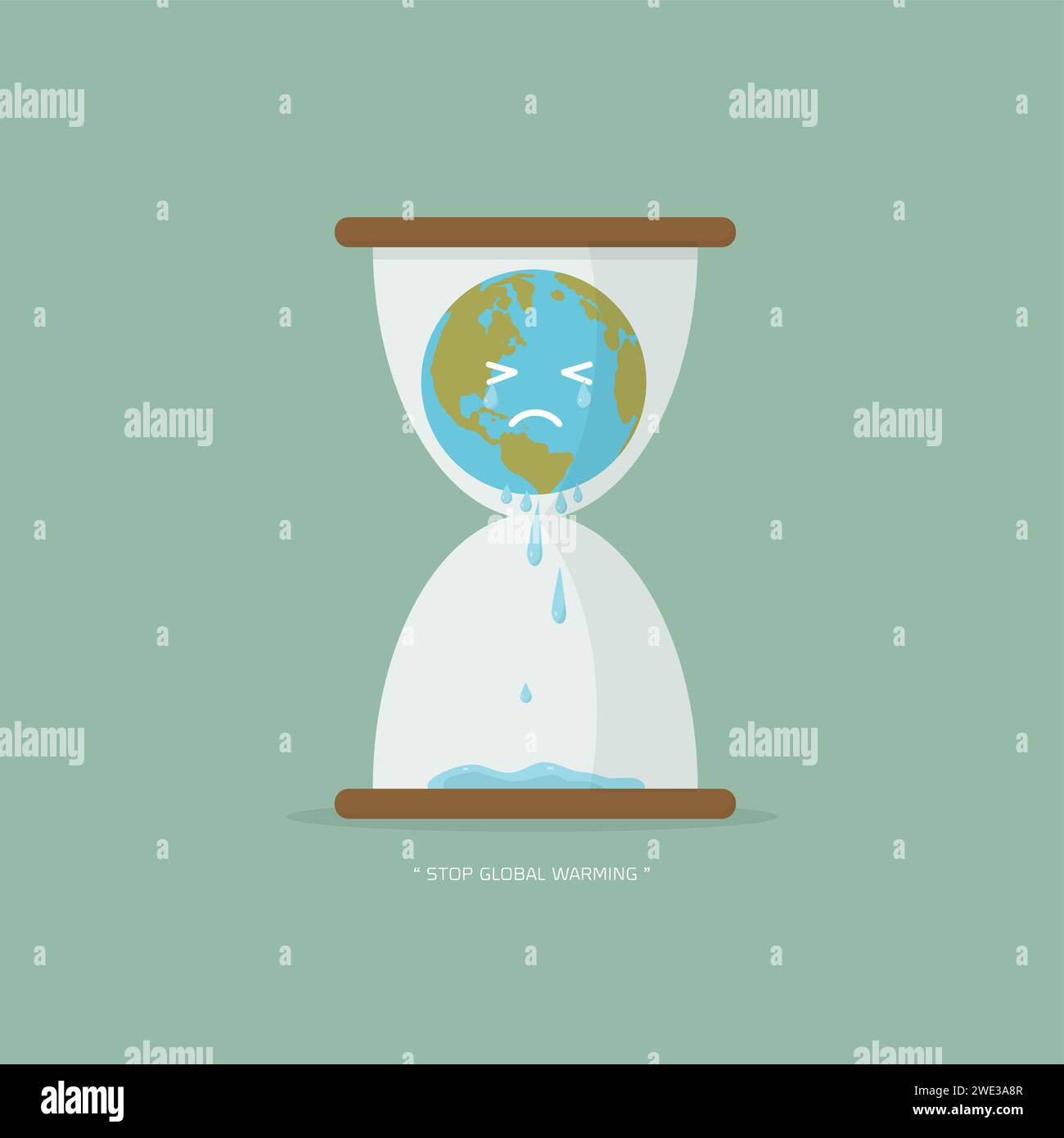 Stop global warming. cartoon character of Planet earth in hourglass ...