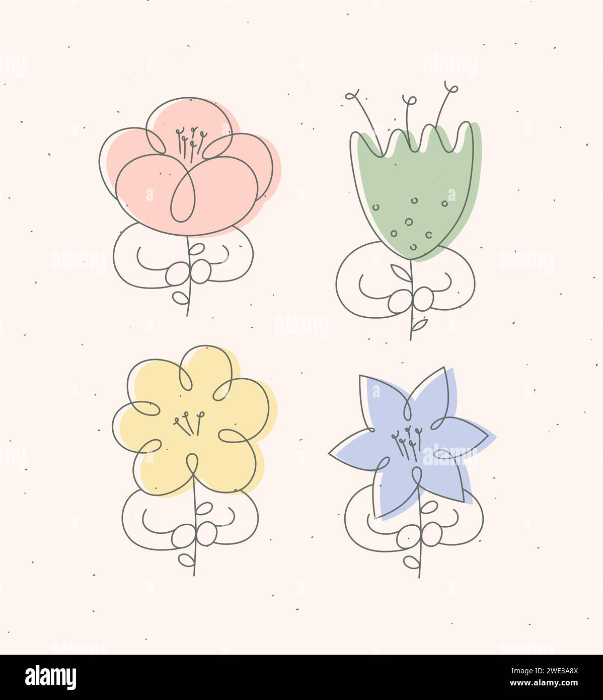 Man with flower set drawing in minimalism linear style drawing color on ...