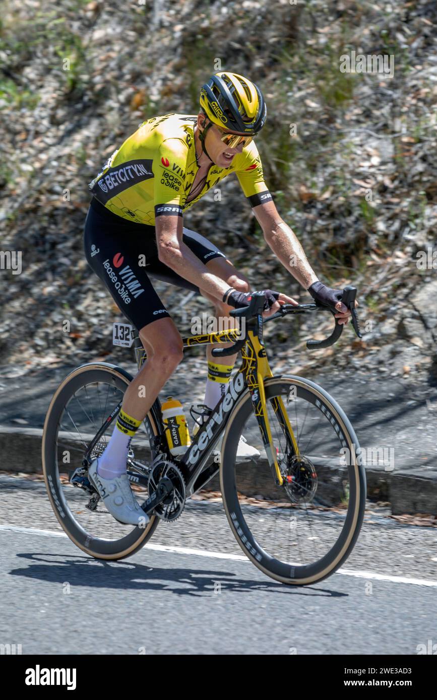 Robert Gesink from Team Visma climbs Mount Lofty Summit Road on the ...