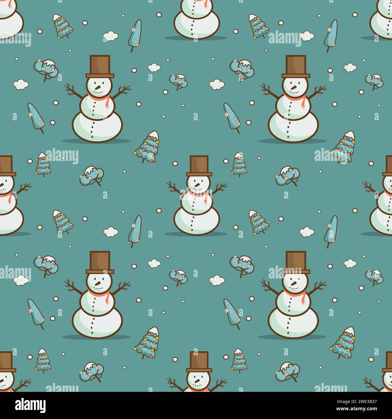 Christmas seamless pattern with cute snowman and Christmas tree for the ...