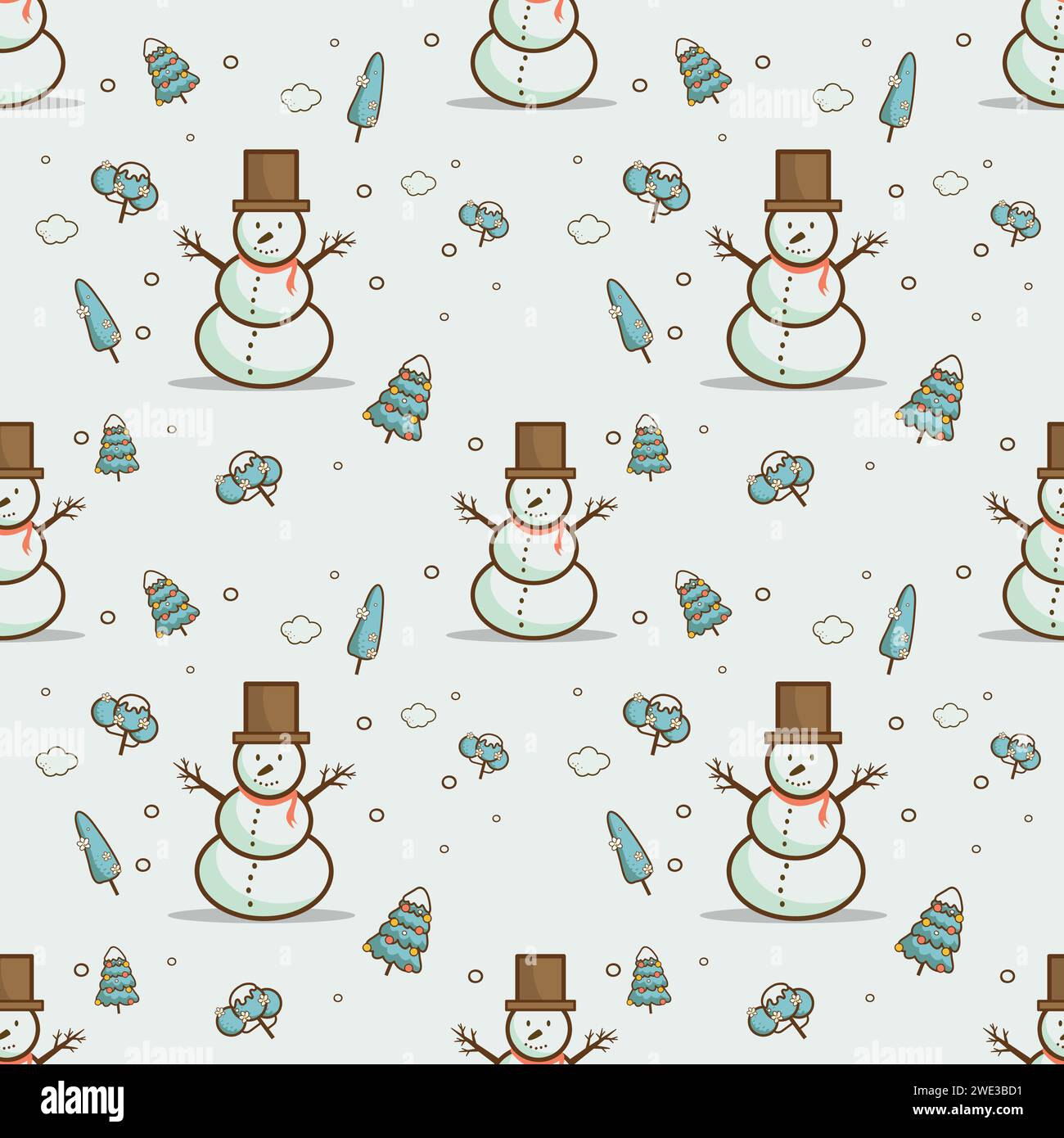 Christmas seamless pattern with cute snowman and Christmas tree for the ...