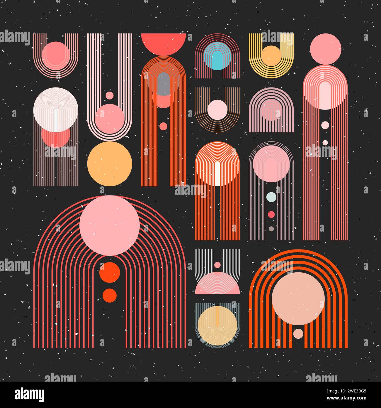 Mid century arch, circle elements, modern geometric shapes with grunge ...