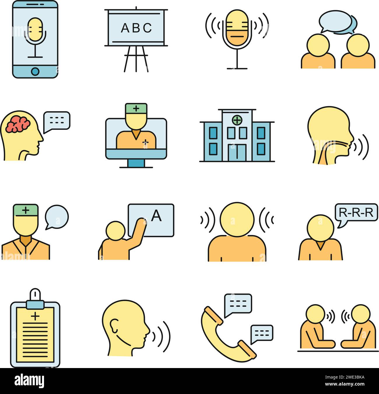 Speech therapist icons set. Outline set of speech therapist vector ...
