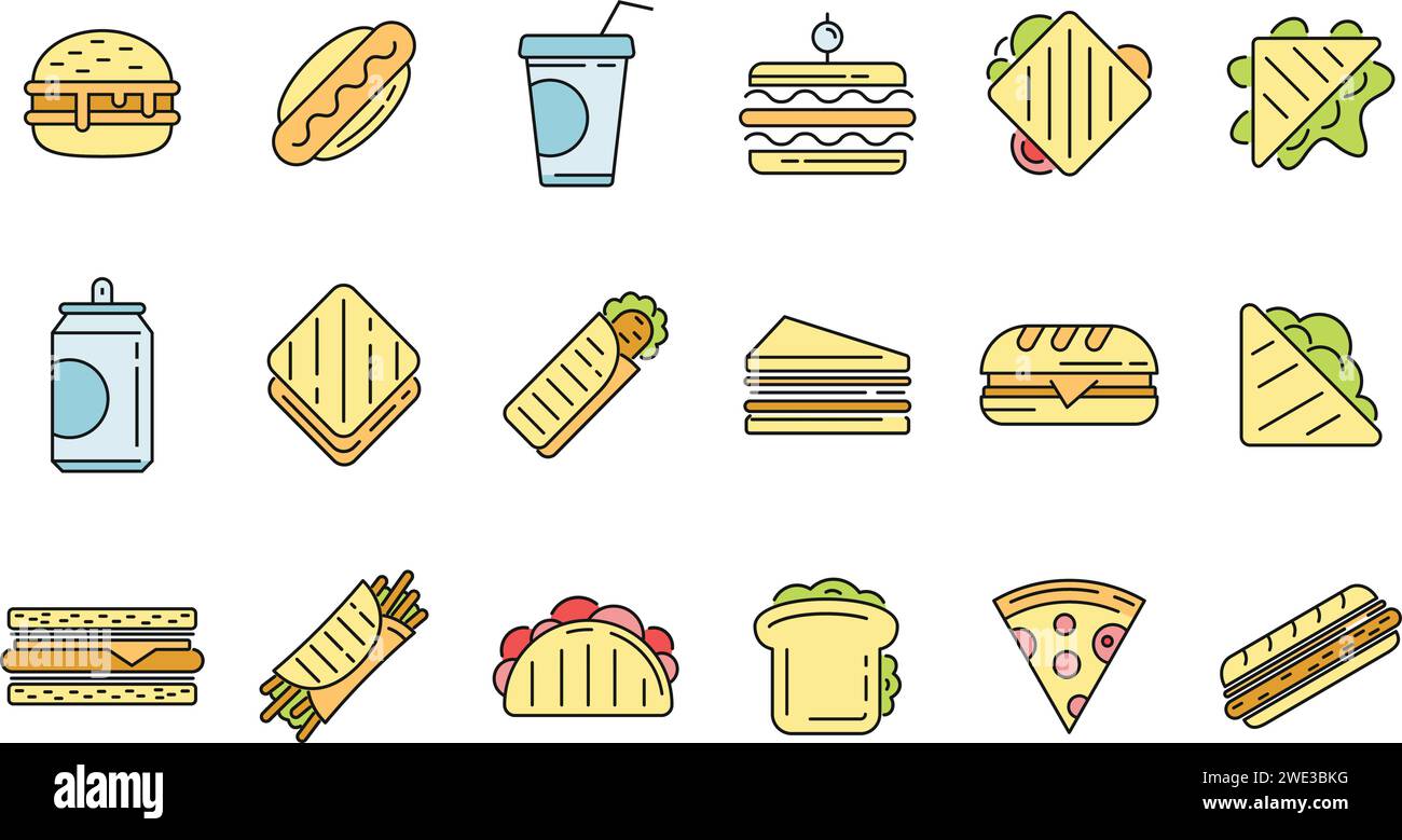 Sandwich bar icons set. Outline set of sandwich bar vector icons thin ...
