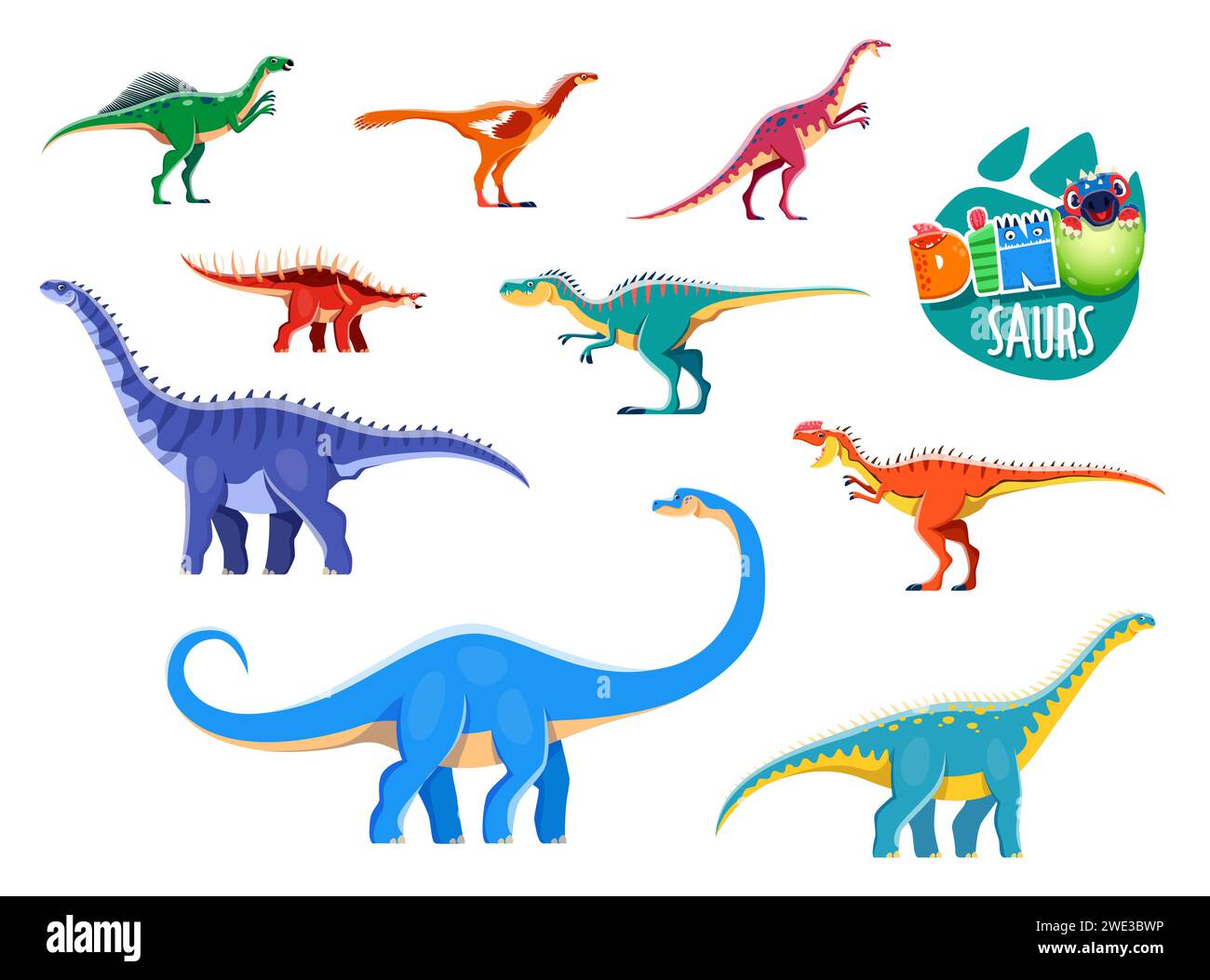 Isolated cartoon dinosaur characters. Extinct dinosaur, prehistoric ...