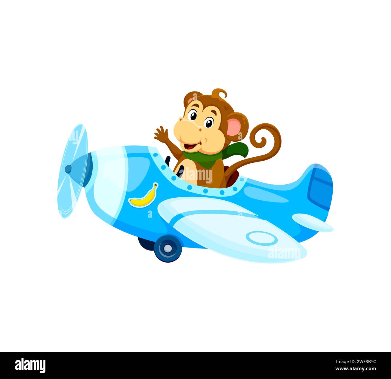 Cartoon baby ape animal character on plane. Animal kid airplane pilot ...