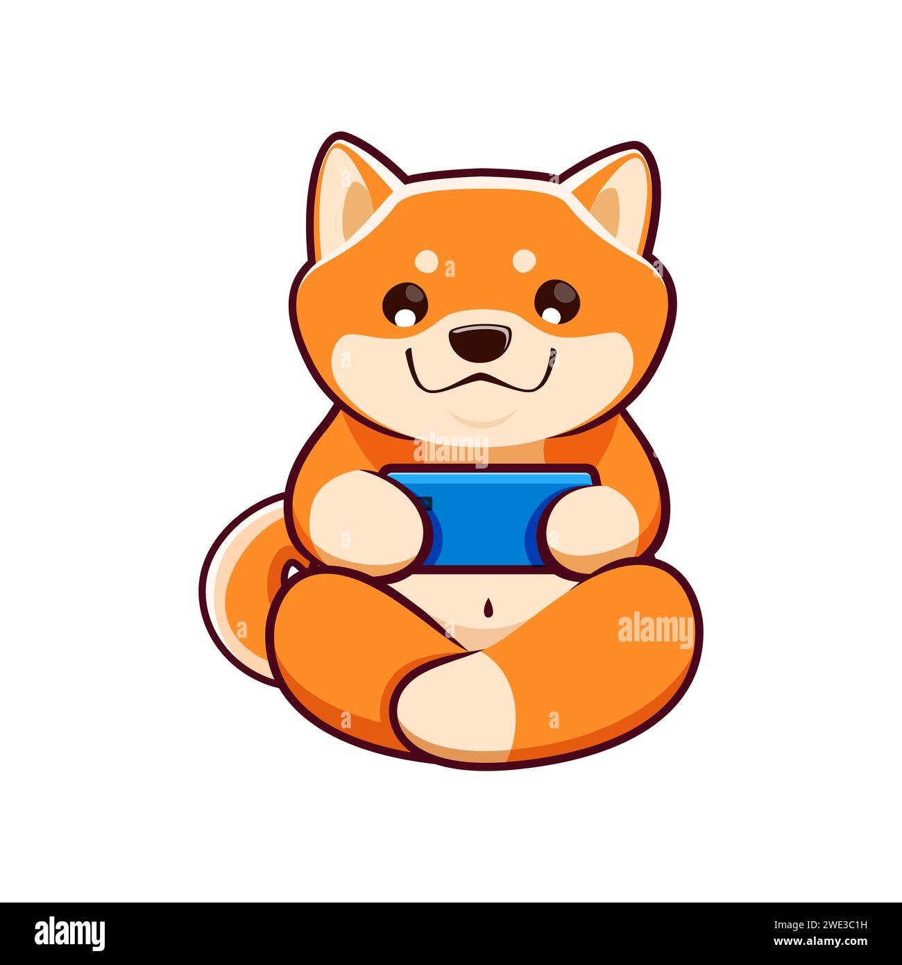 Cartoon kawaii cute pet shiba inu dog and puppy character plays ...