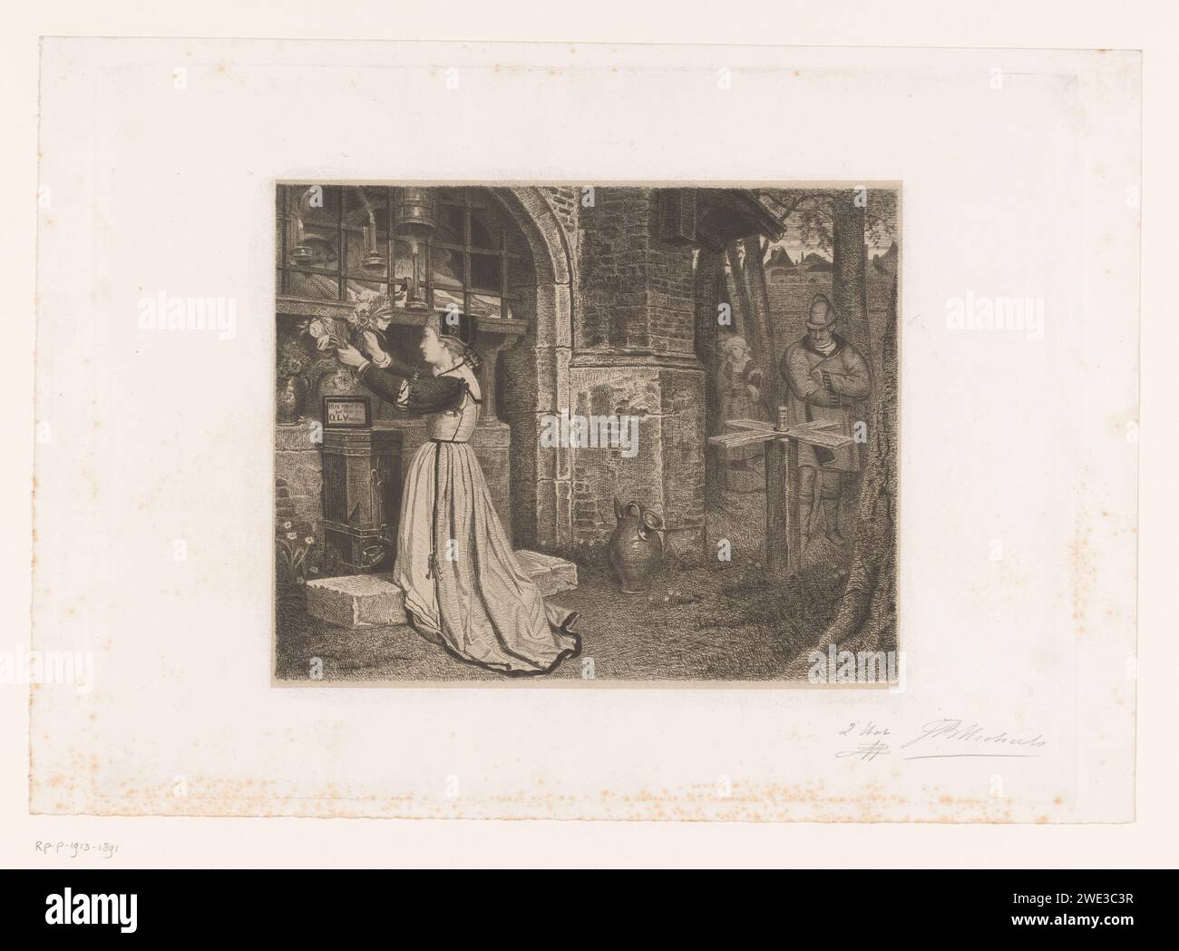 Faust and Gretchen in a garden at a chapel, Jean Baptiste Pierre ...