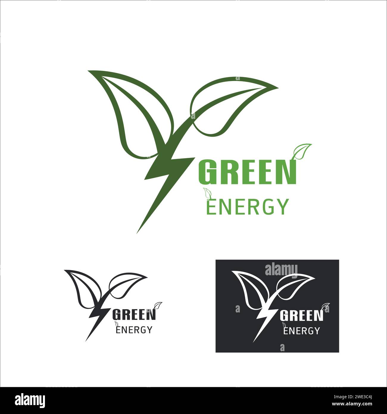 Green Power Thunder Energy Logo Design Element, Thunder Leaf Logo ...
