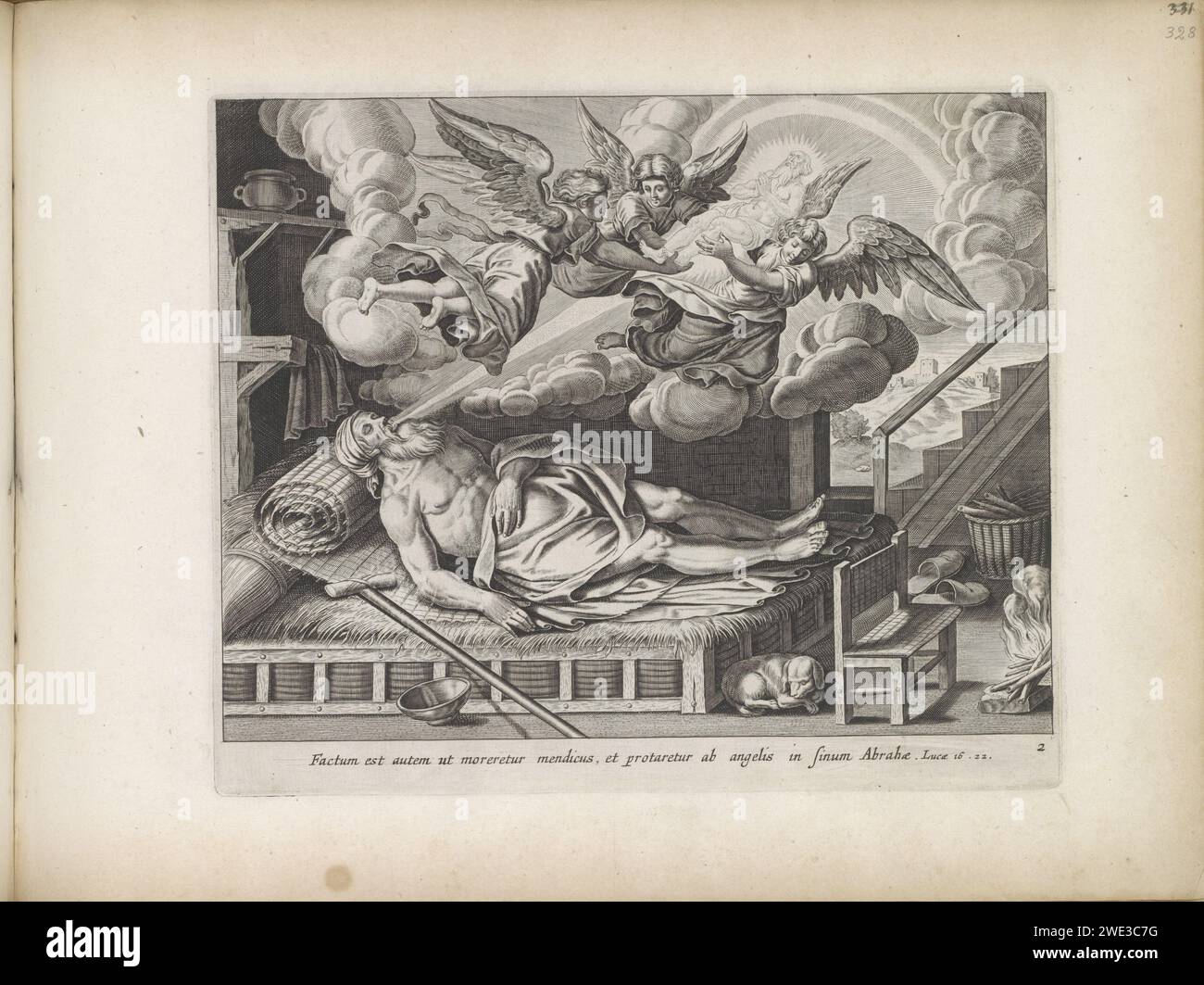 Poor Lazarus deathbed, 1643 print Lazarus is lying on a straw bed and ...