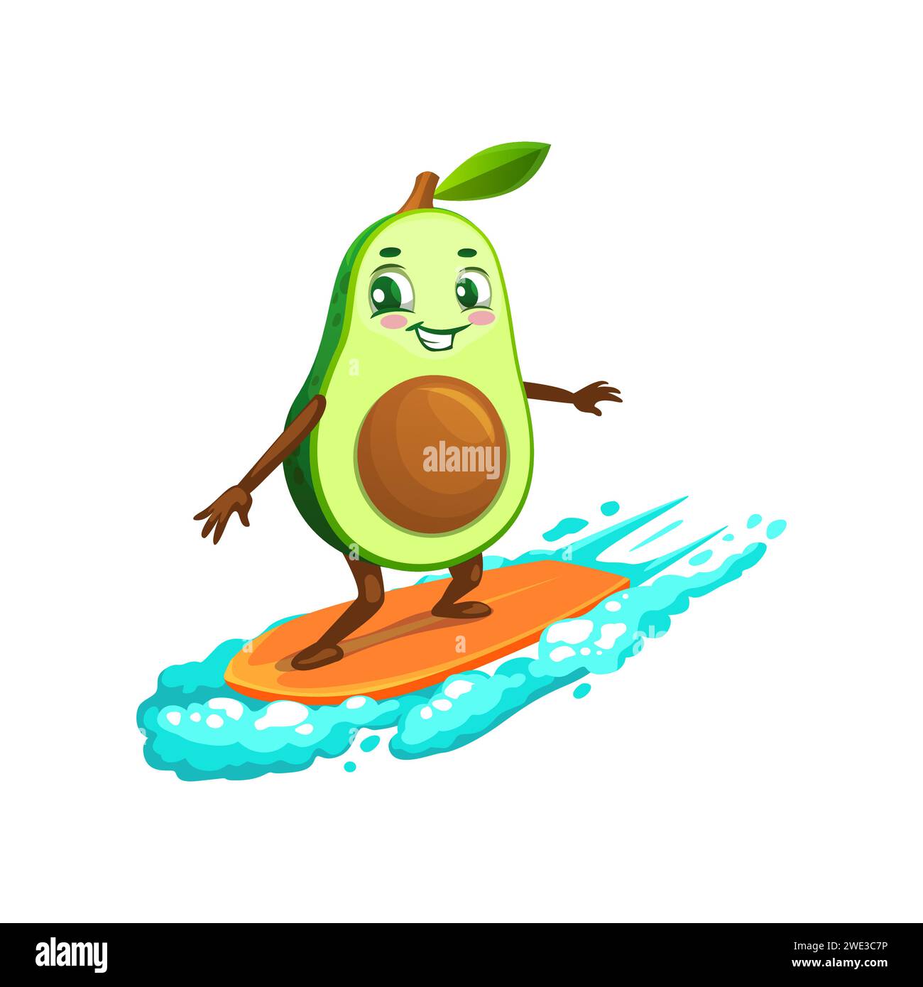Cartoon Mexican cheerful avocado beach surfer character. Summer ...