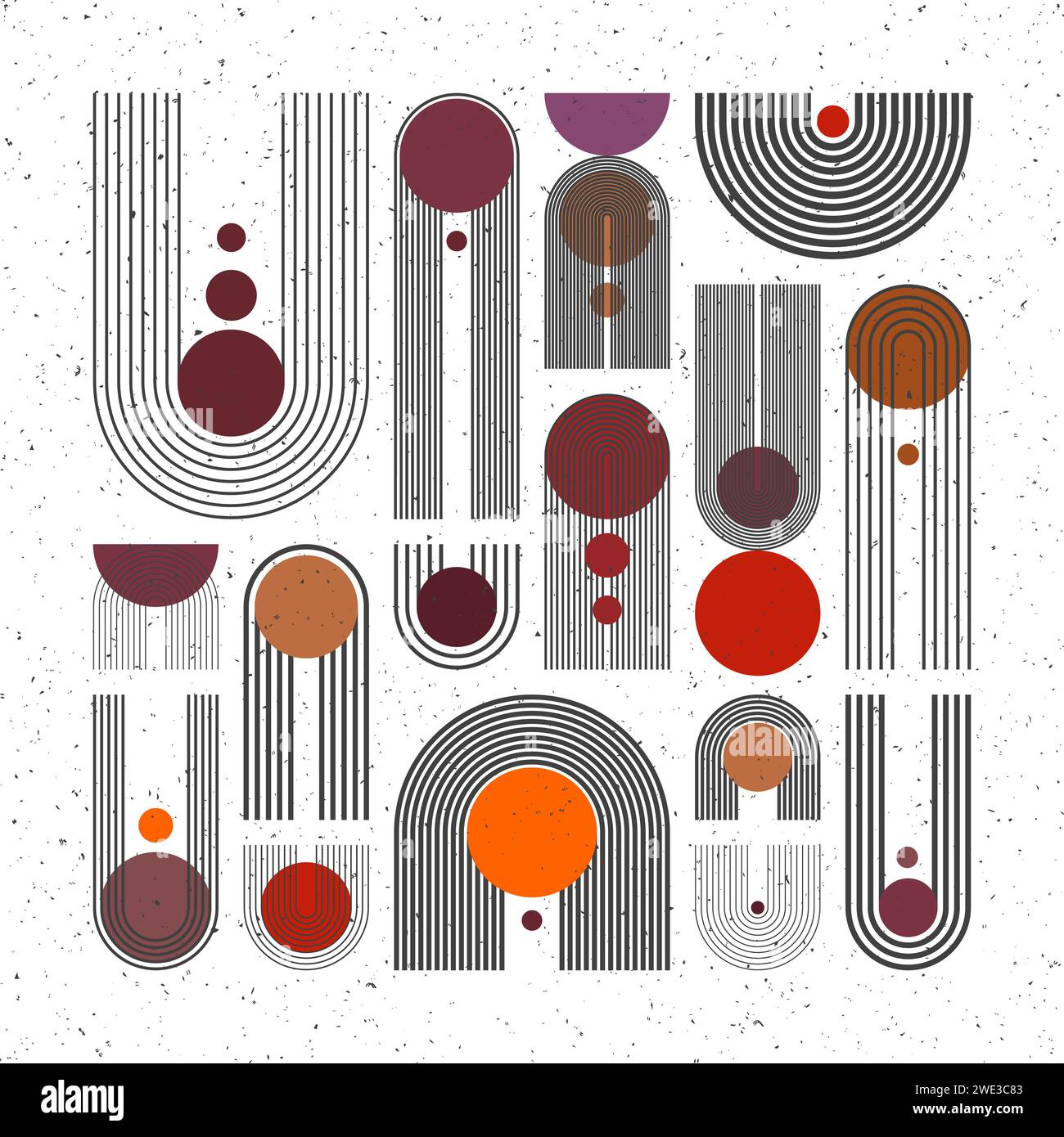 Mid century arch, circle elements, modern geometric shapes with grunge ...