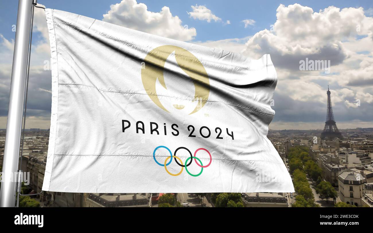 Top view of flag of french olympics games 2024 with grunge texture. no ...