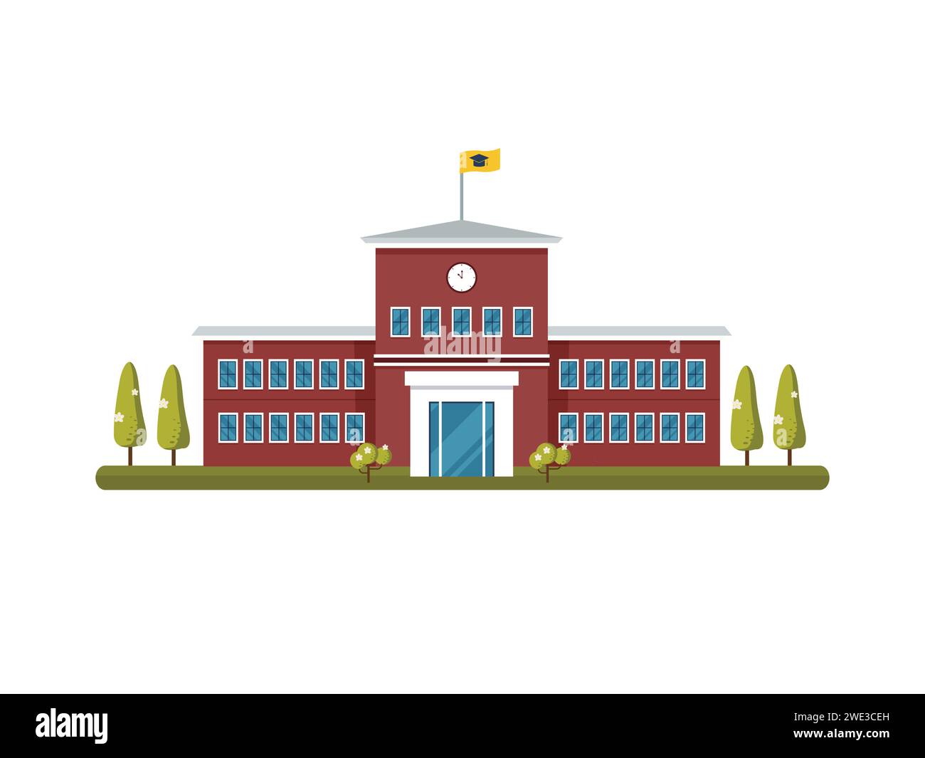 School building exterior vector illustration. Facade of school or ...
