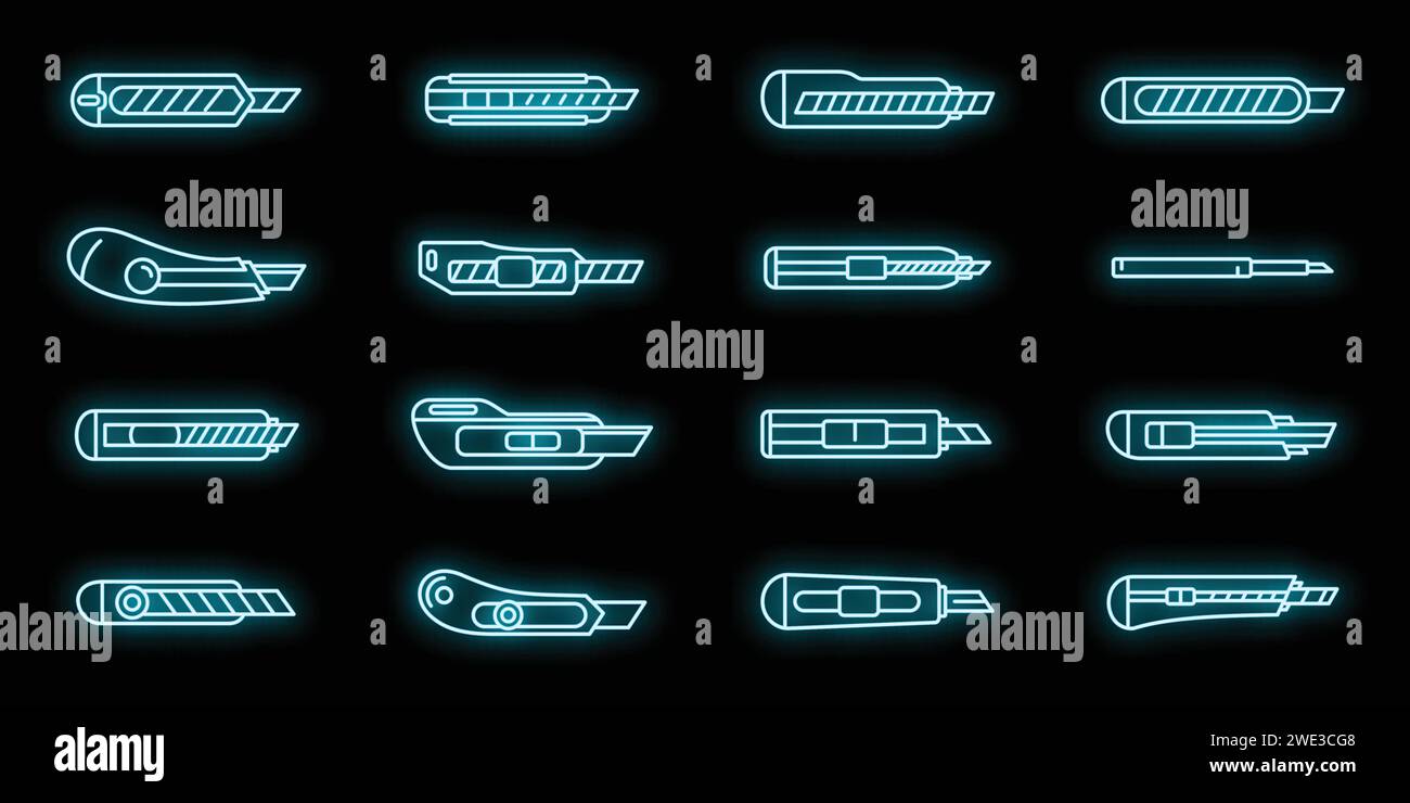 Home cutter icons set. Outline set of home cutter vector icons neon ...