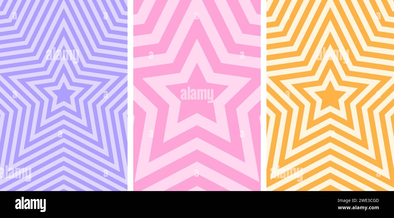 Set of posters with concentric stars. Trendy y2k patterns in pastel ...