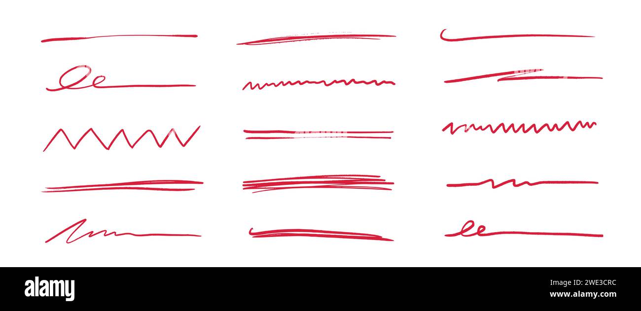 Pen underline line stroke, red marker scribble. Hand drawn mark, brush ...