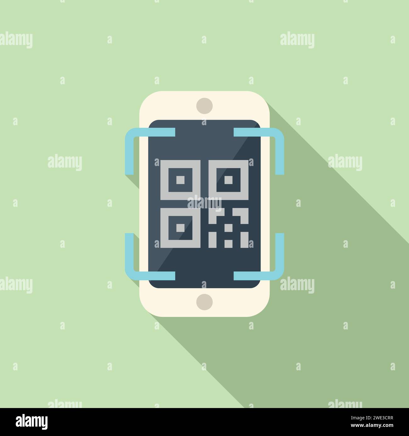 Scan smart check icon flat vector. Pay cell app. Quick coding space ...
