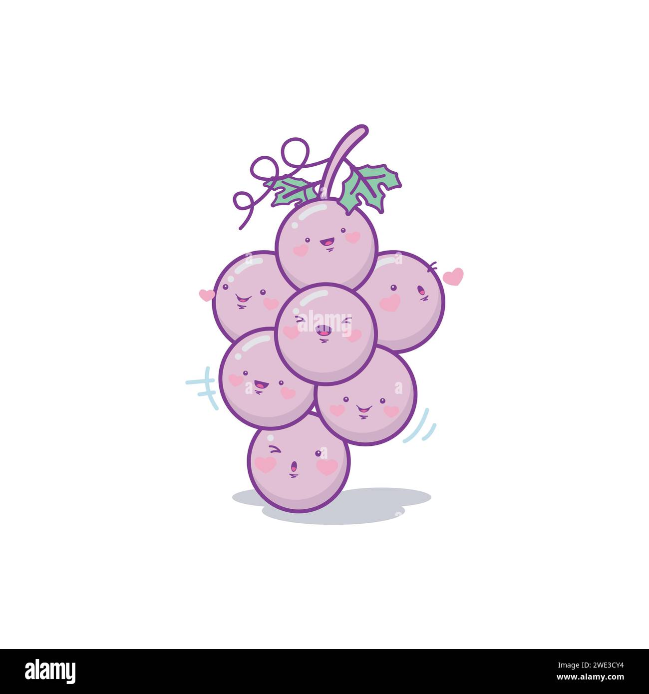 Grapes fruit character cute cartoon kawaii style on white background ...