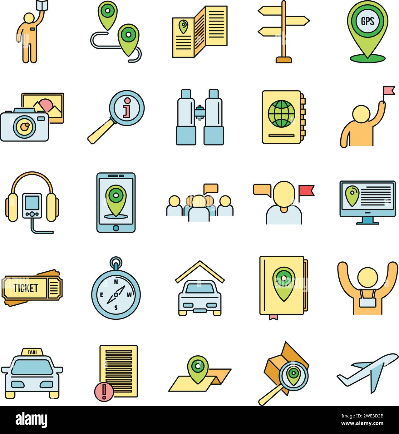 Guide tour icons set. Outline set of guide tour vector icons thin line ...