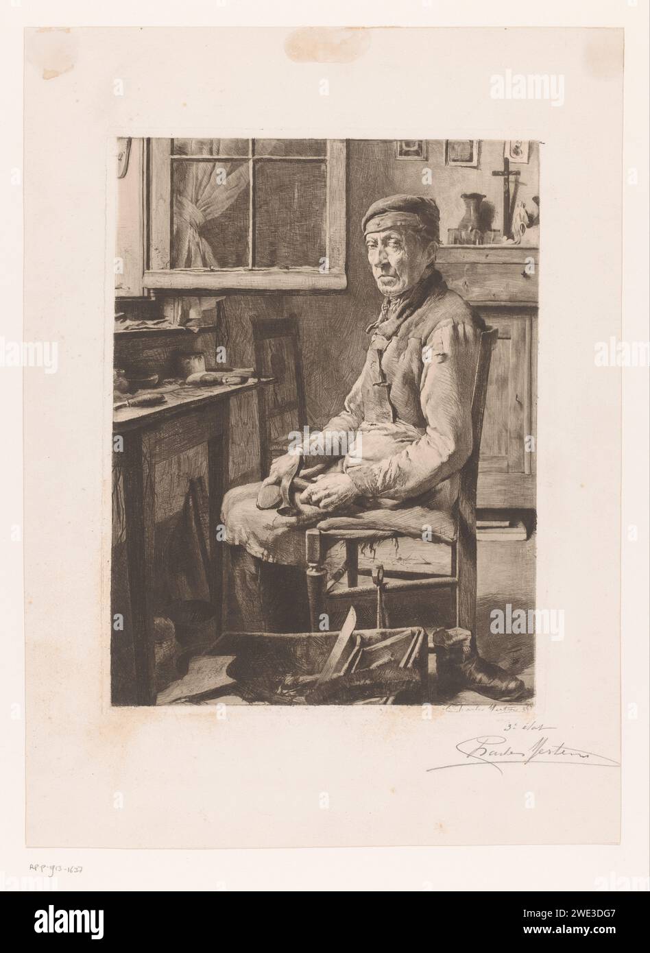 Shoemaker at work in a workshop, Charles Mertens, 1886 print paper ...