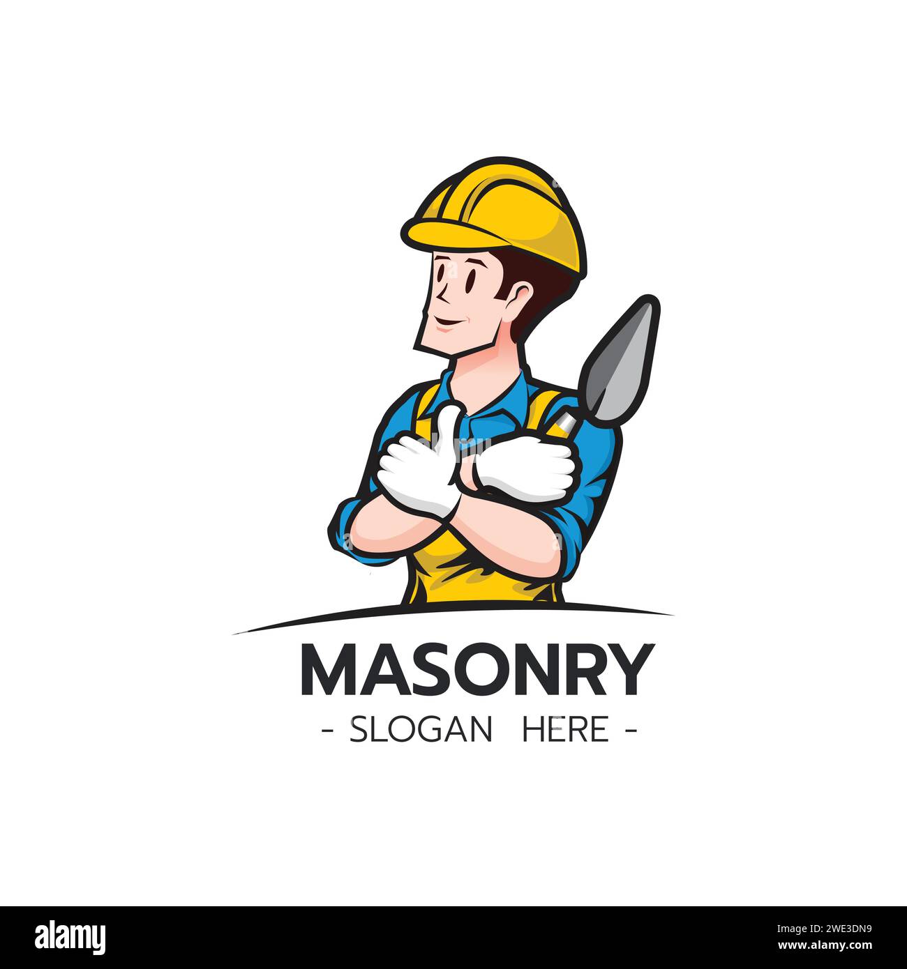 The Builder bricklayer logo icon isolated masonry cartoon style male ...