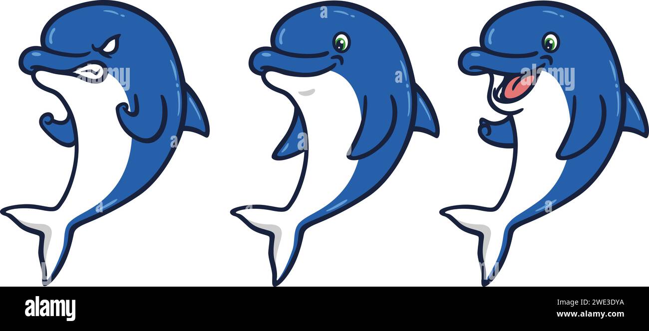 Cute Dolphin Mascot with Different Emotions Stock Vector Image & Art ...